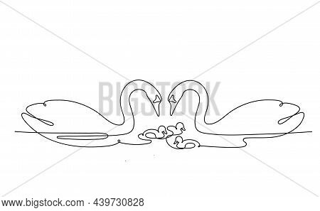 Continuous Line Drawing Of Two Beautiful Swans Gliding Together. Family ...