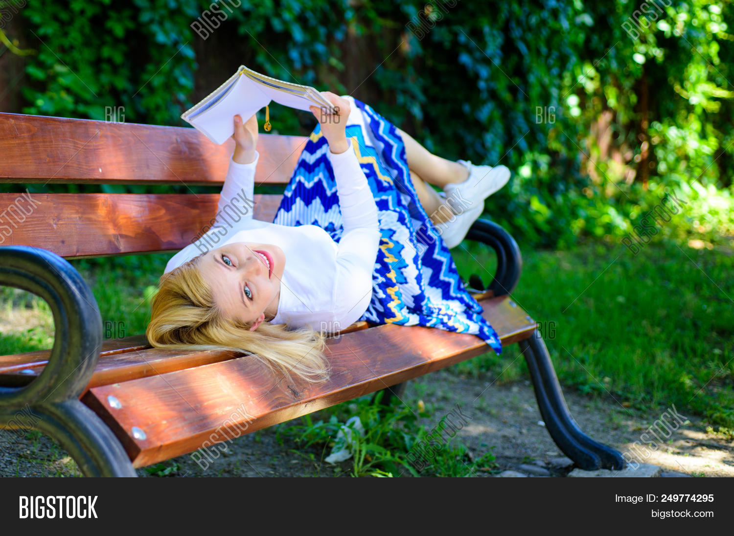 Girl Lay Bench Park Image & Photo (Free Trial) | Bigstock