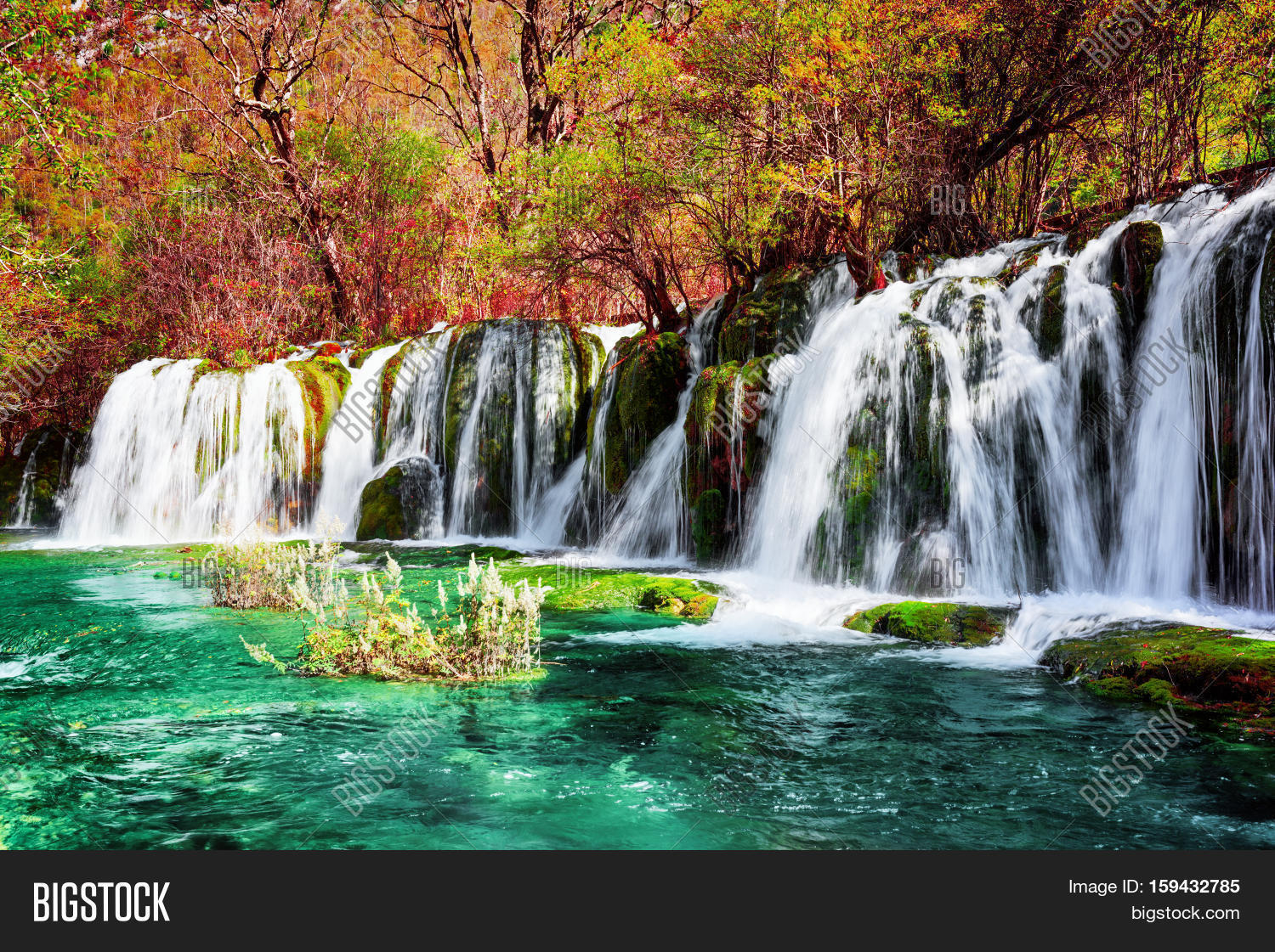Waterfall Azure Lake Image & Photo (Free Trial) | Bigstock