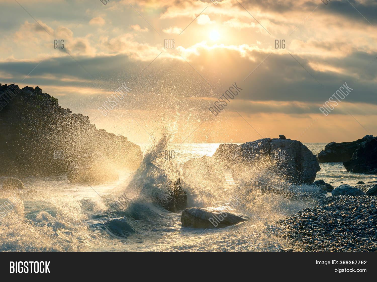 Big Wave Hit Rock Image & Photo (Free Trial) | Bigstock