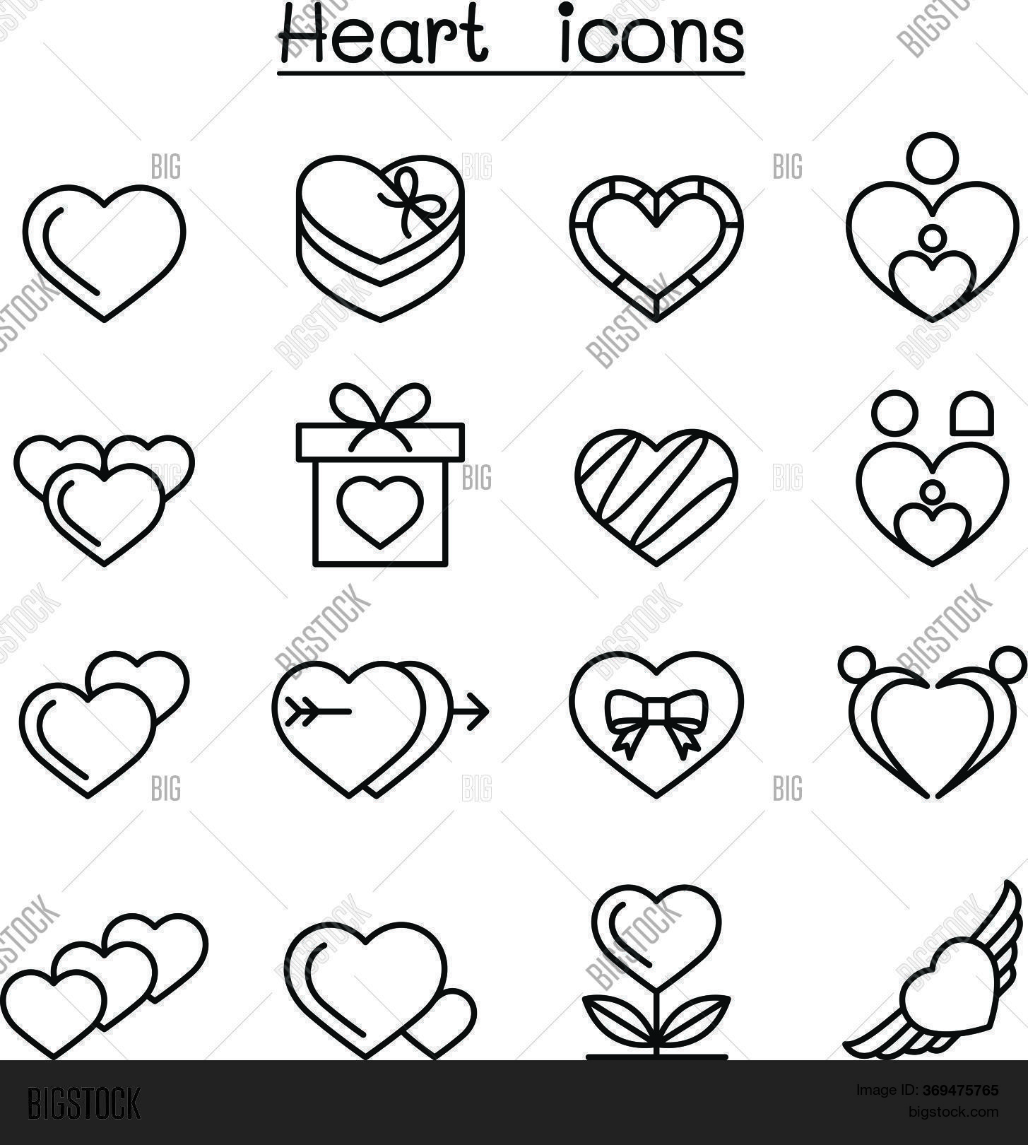 Heart Icon Set Thin Vector & Photo (Free Trial) | Bigstock