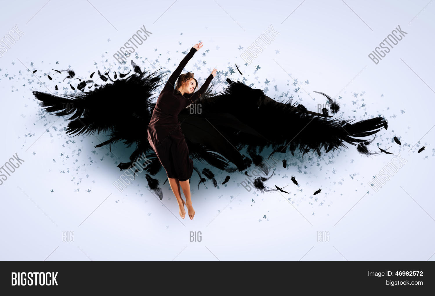 Woman Floating On Dark Image & Photo (Free Trial) | Bigstock