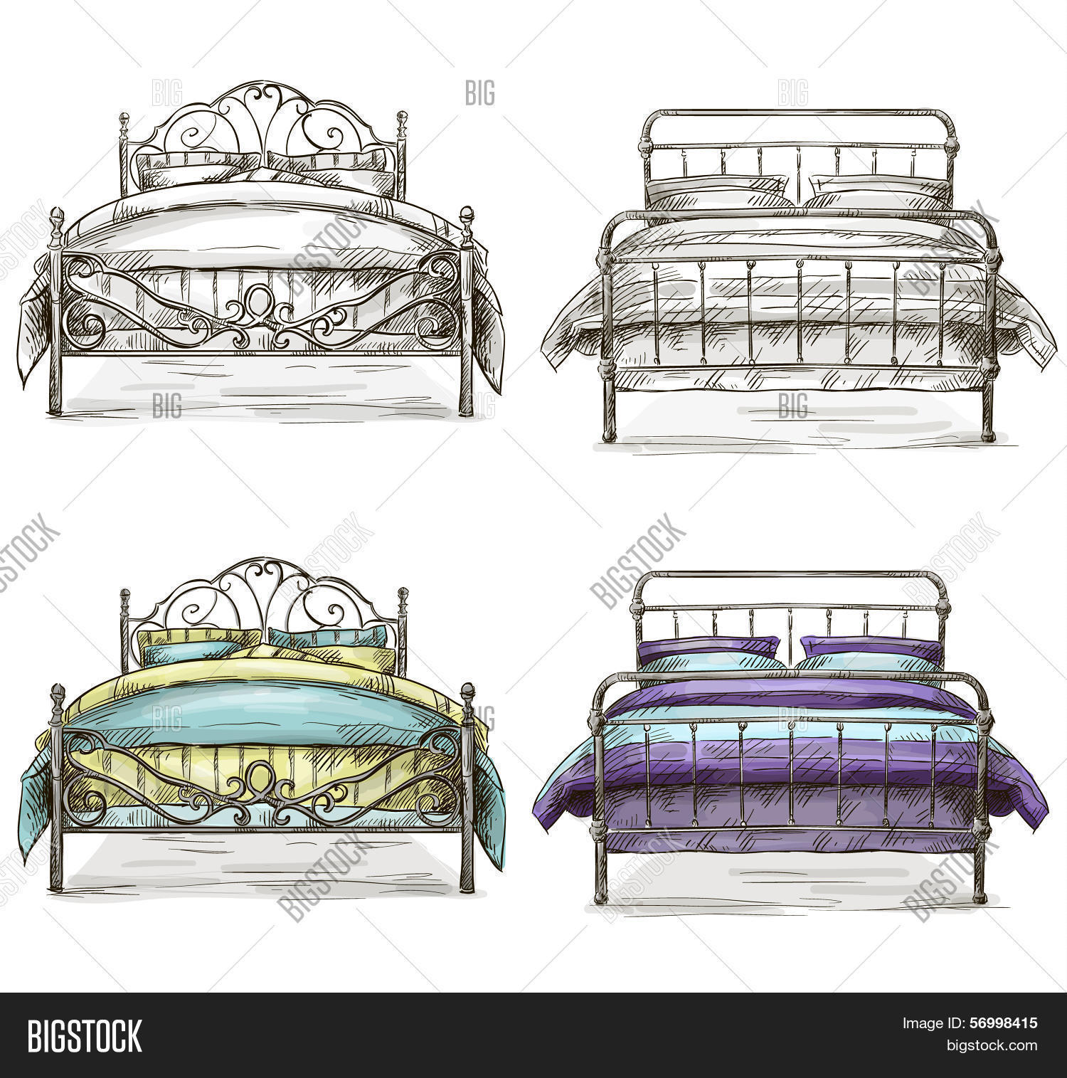 Set Beds Drawing Vector & Photo (Free Trial) | Bigstock