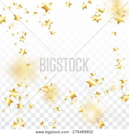 Gold Star Confetti On Transparent Background. Flying Shiny Sparkle ...