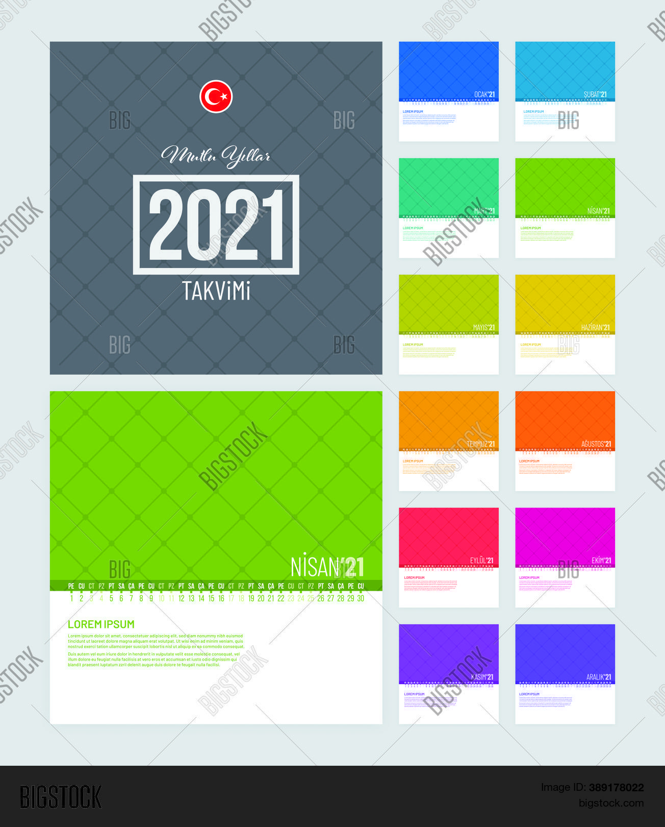 Linear Calendar 2021 Vector & Photo (Free Trial) | Bigstock