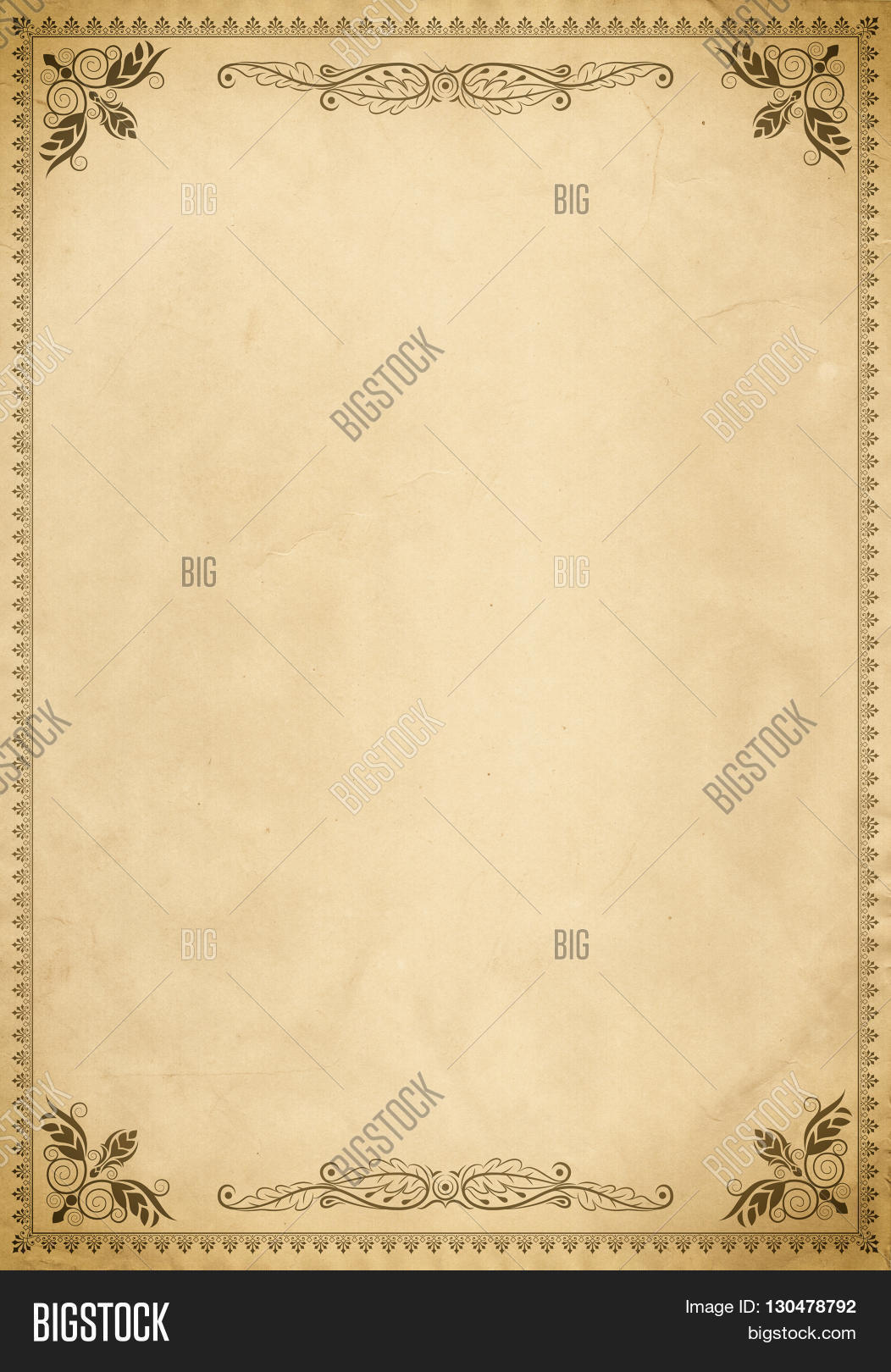 Old paper background with vintage decorative border and copy space for ...