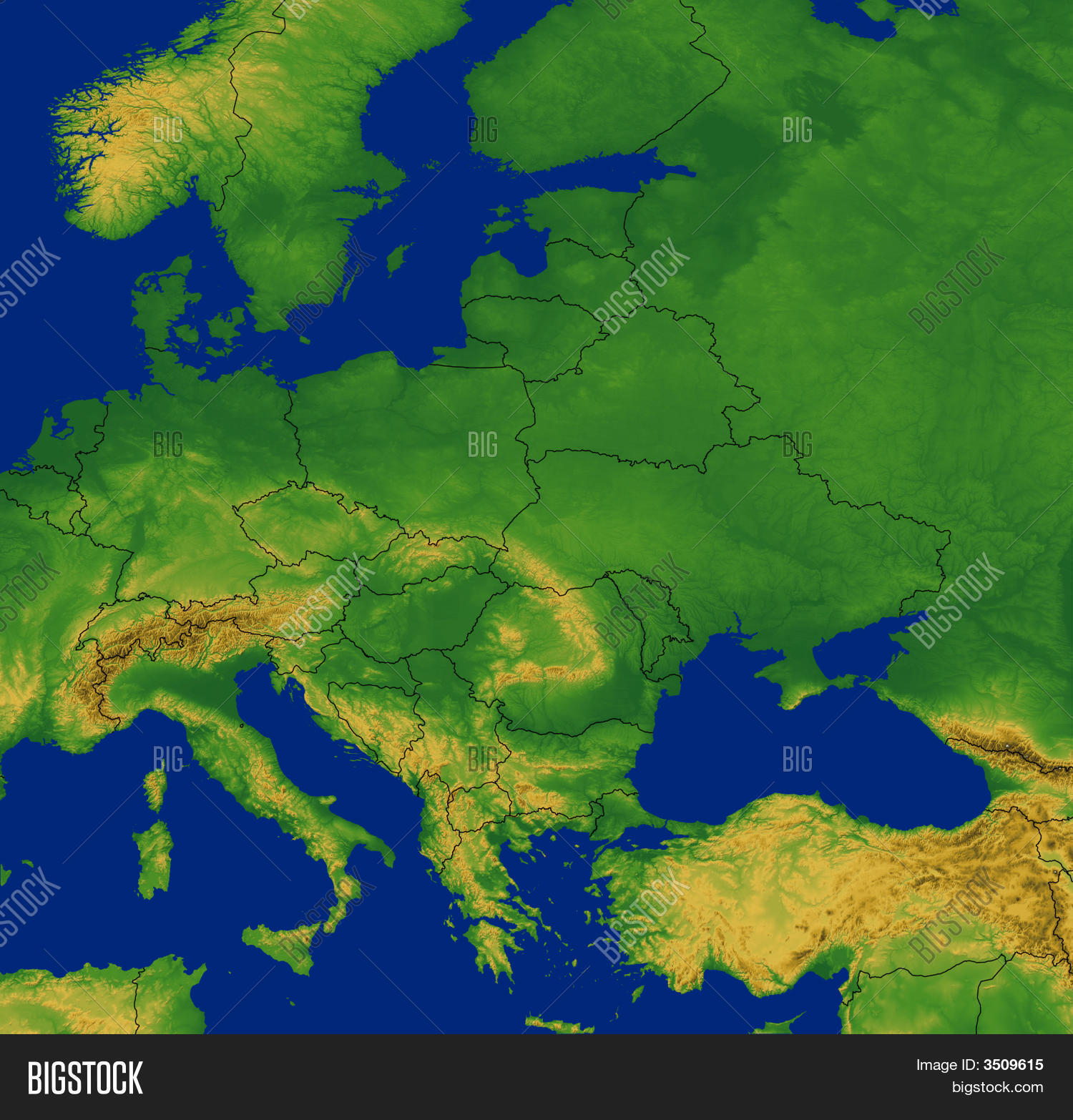 Europe Map With Terrain Stock Photo & Stock Images | Bigstock