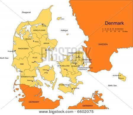 Denmark with Administrative Districts and Surrounding Countries Stock ...