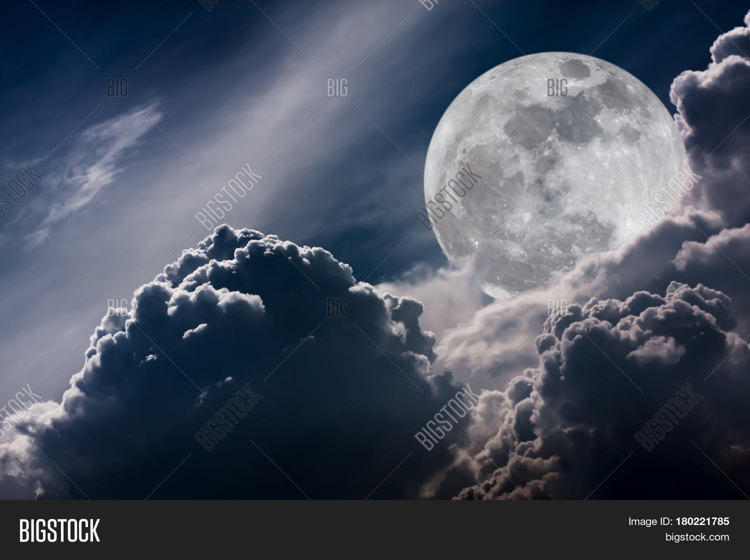 Super moon. Attractive photo of background night sky with cloudy and ...