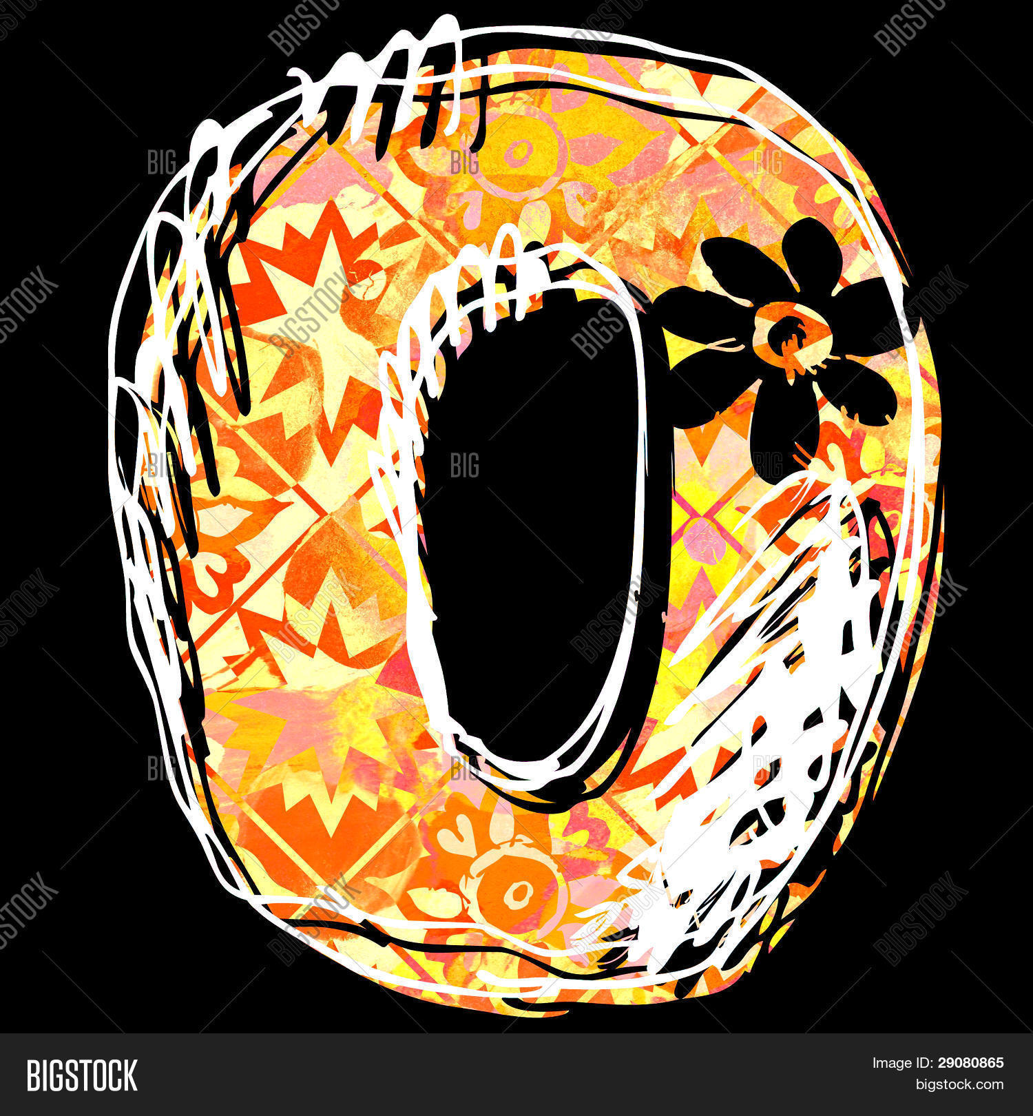 graffiti alphabet, hand drawn letter O isolated on black background ...