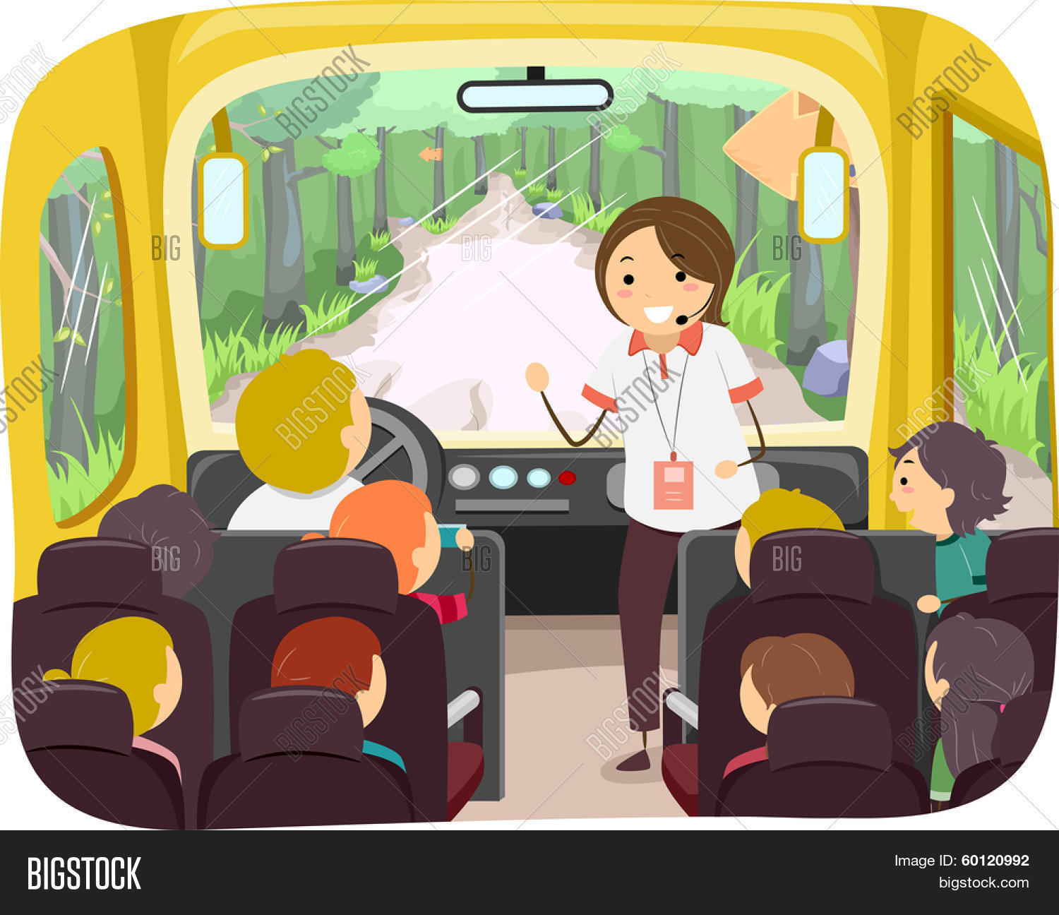 Illustration Kids On Tour Bus Vector & Photo | Bigstock