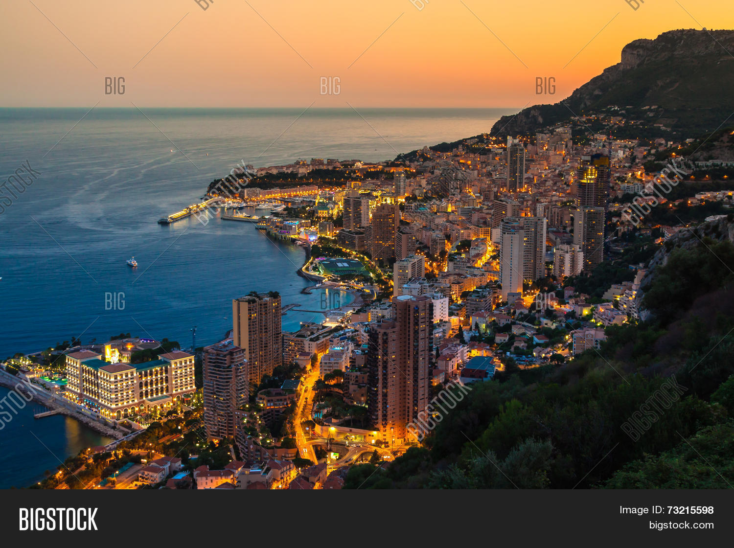 Monte Carlo In View Of Monaco At Night On The Cote D'azur Stock Photo ...