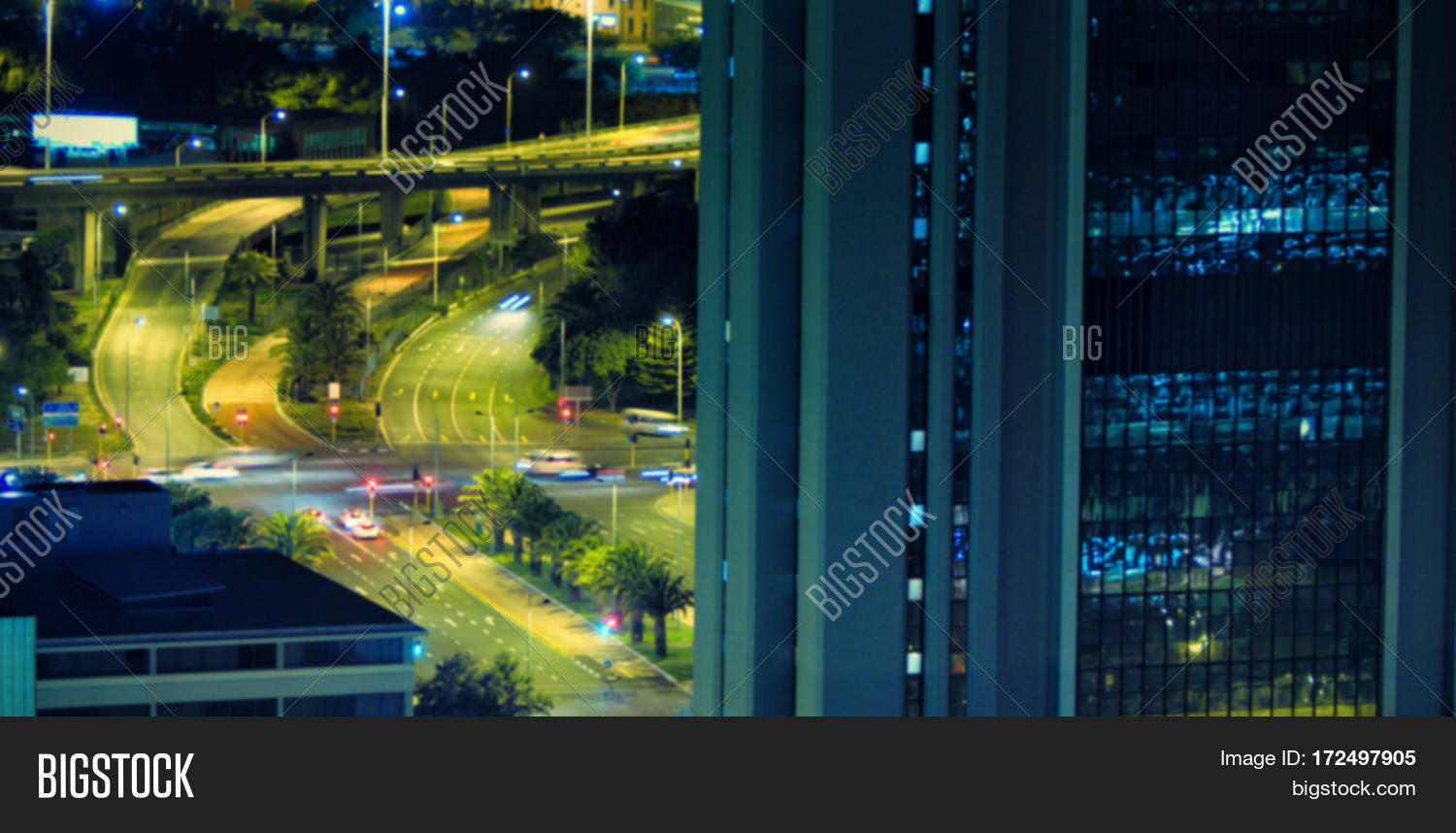 Cars moving on road seen through window at night blur Stock Photo ...