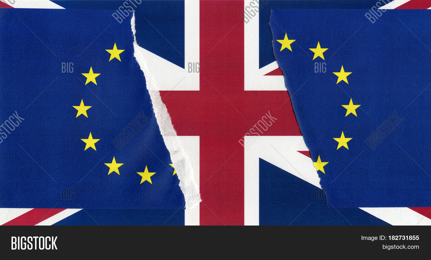 Torn Eu Flag Over Uk Flag Image & Photo | Bigstock