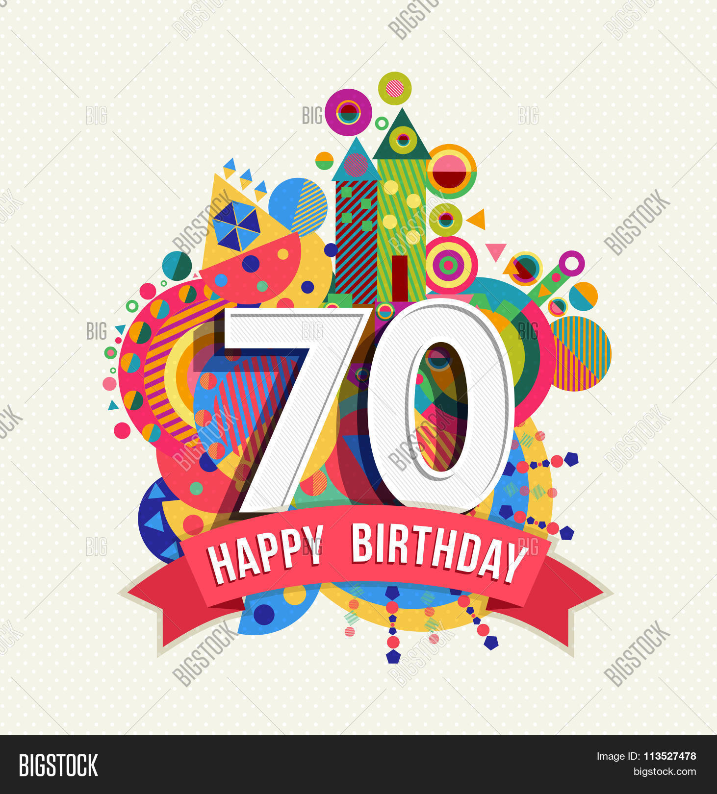 Happy Birthday 70 Year Greeting Card Poster Color Stock Vector & Stock ...
