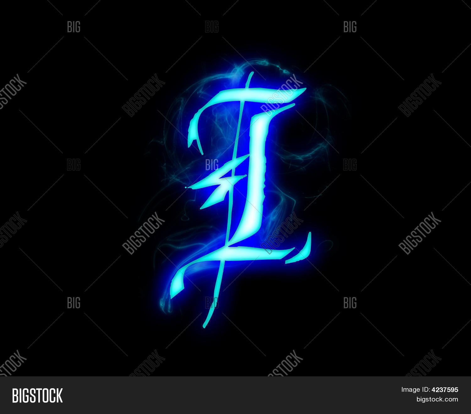 Blue Flame Magic Font Over Black Background. Letter I Stock Photo ...