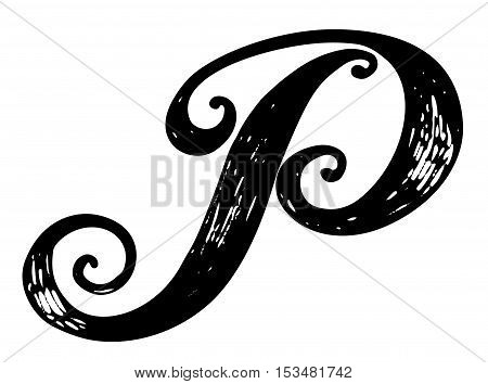Letter P. Calligraphy alphabet typeset lettering. Hand drawn alphabet ...