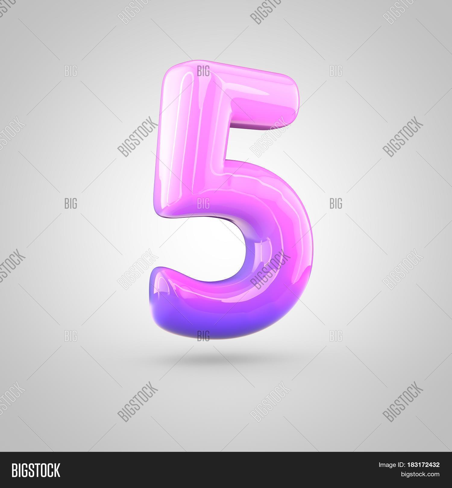 Glossy Pink And Violet Gradient Paint Alphabet Number 5 Isolated On ...