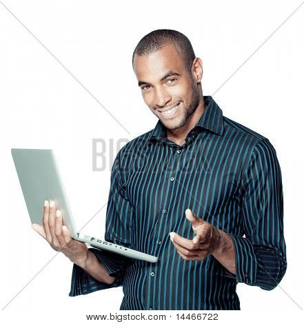 Happy black man with laptop Stock Photo & Stock Images | Bigstock