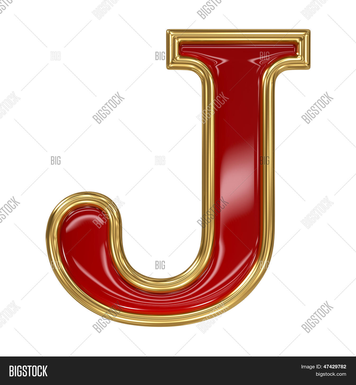 Ruby red with golden outline alphabet letter symbol - J Stock Photo ...