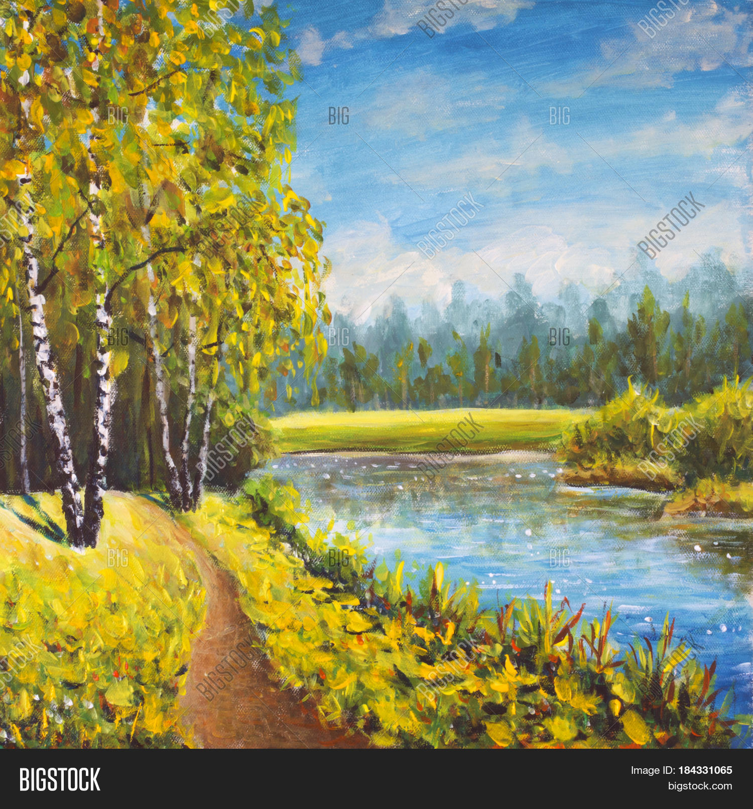 Original oil painting summer landscape sunny nature on canvas ...