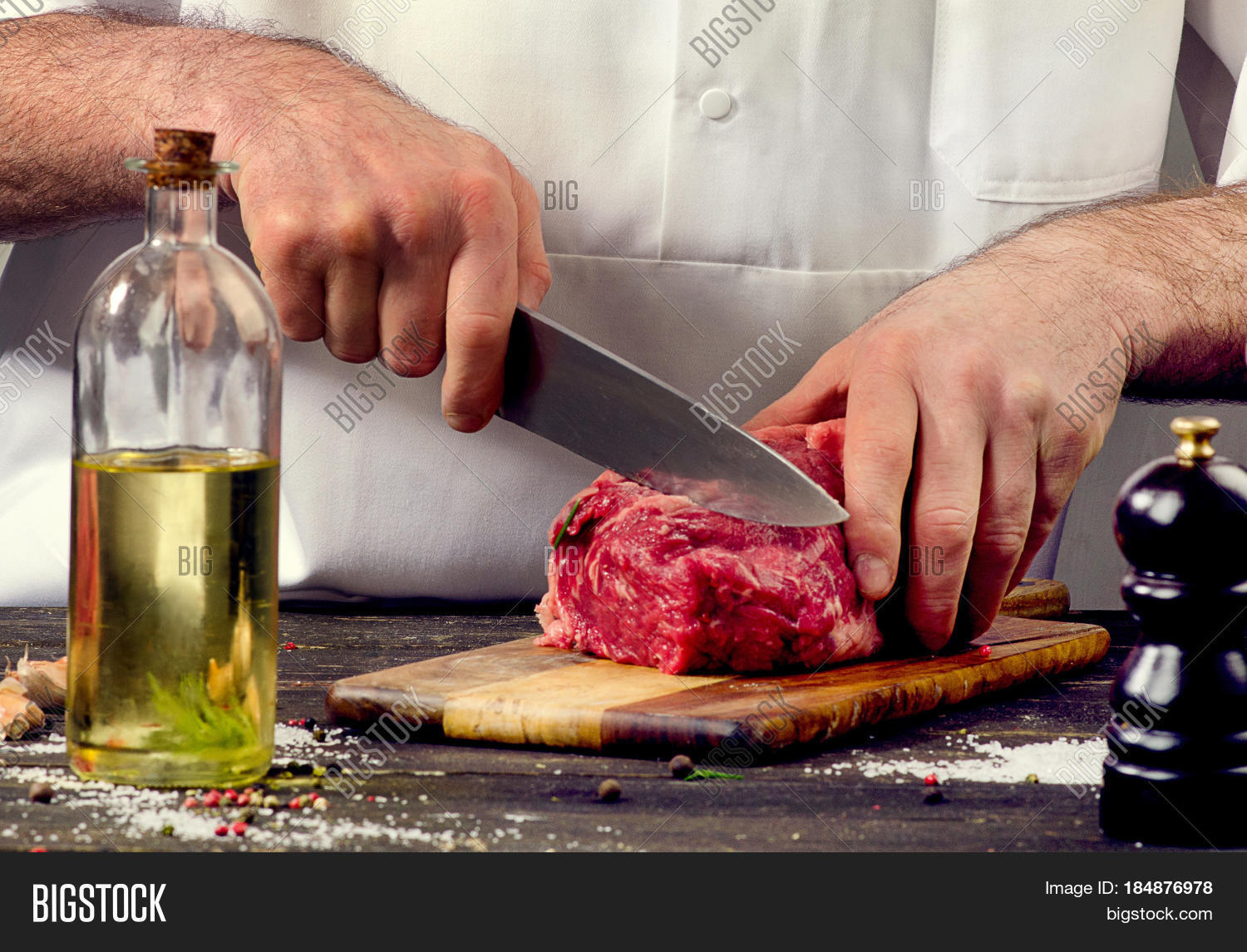 Mature Man Cutting Raw Beef Meat Image & Photo | Bigstock