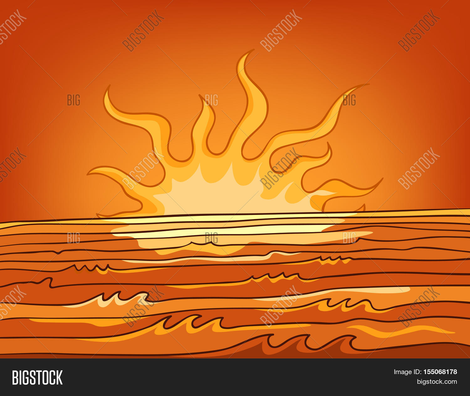 Hand Drawn Cartoon Sea Landscape. Image & Photo | Bigstock