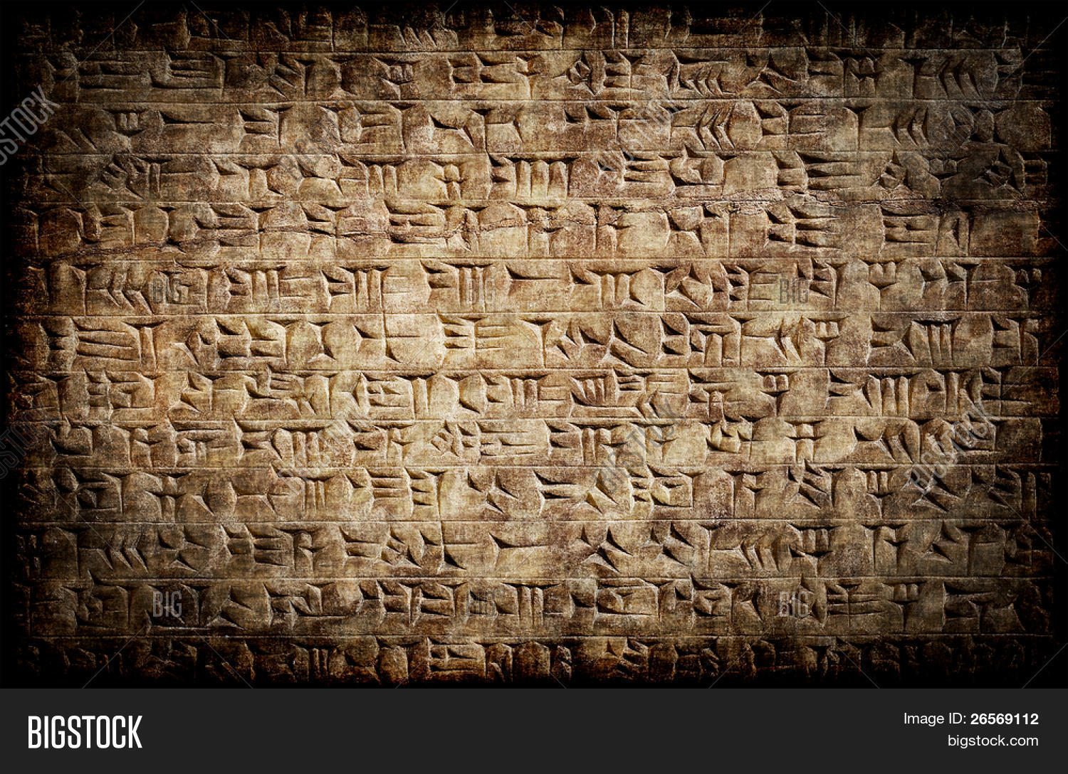 Ancient grunge cuneiform assyrian or sumerian inscription on a clay ...