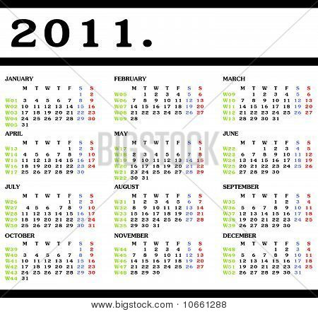 Vector 2011 Calendar Week Number Vector & Photo | Bigstock