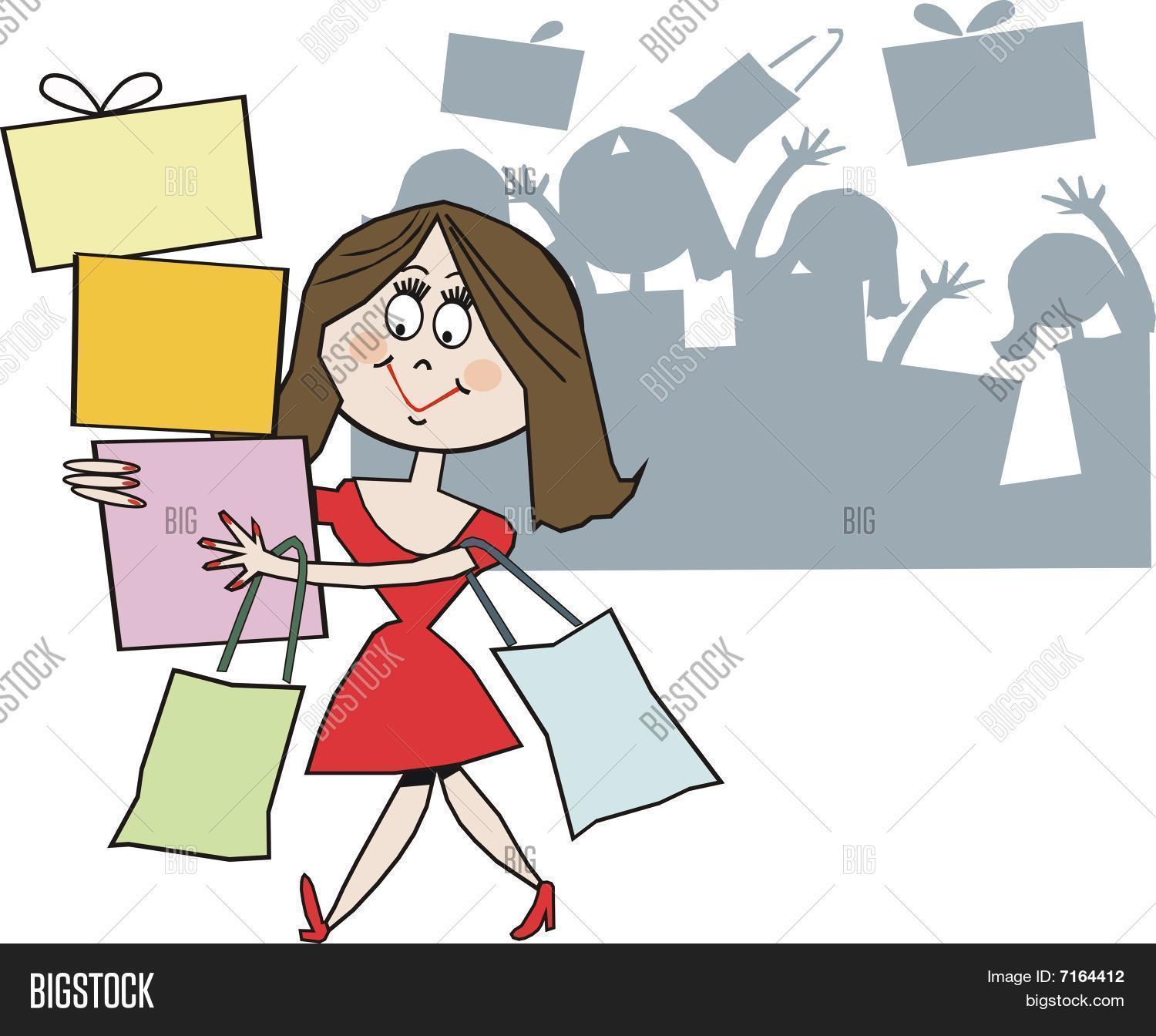 Smiling Woman Shopping Cartoon Vector & Photo | Bigstock