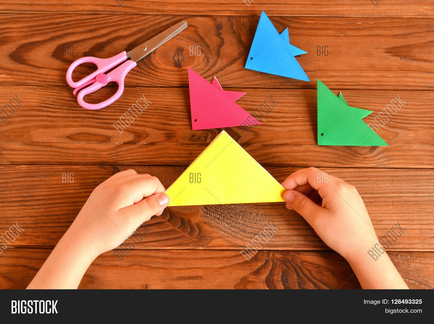Origami Colorful Fish, Scissors. Image & Photo | Bigstock