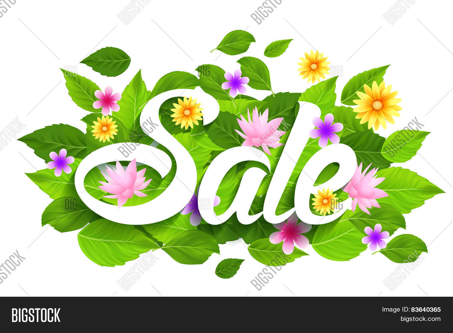 Spring Sale Word with Butterflies, Leaves and flowers Stock Vector ...