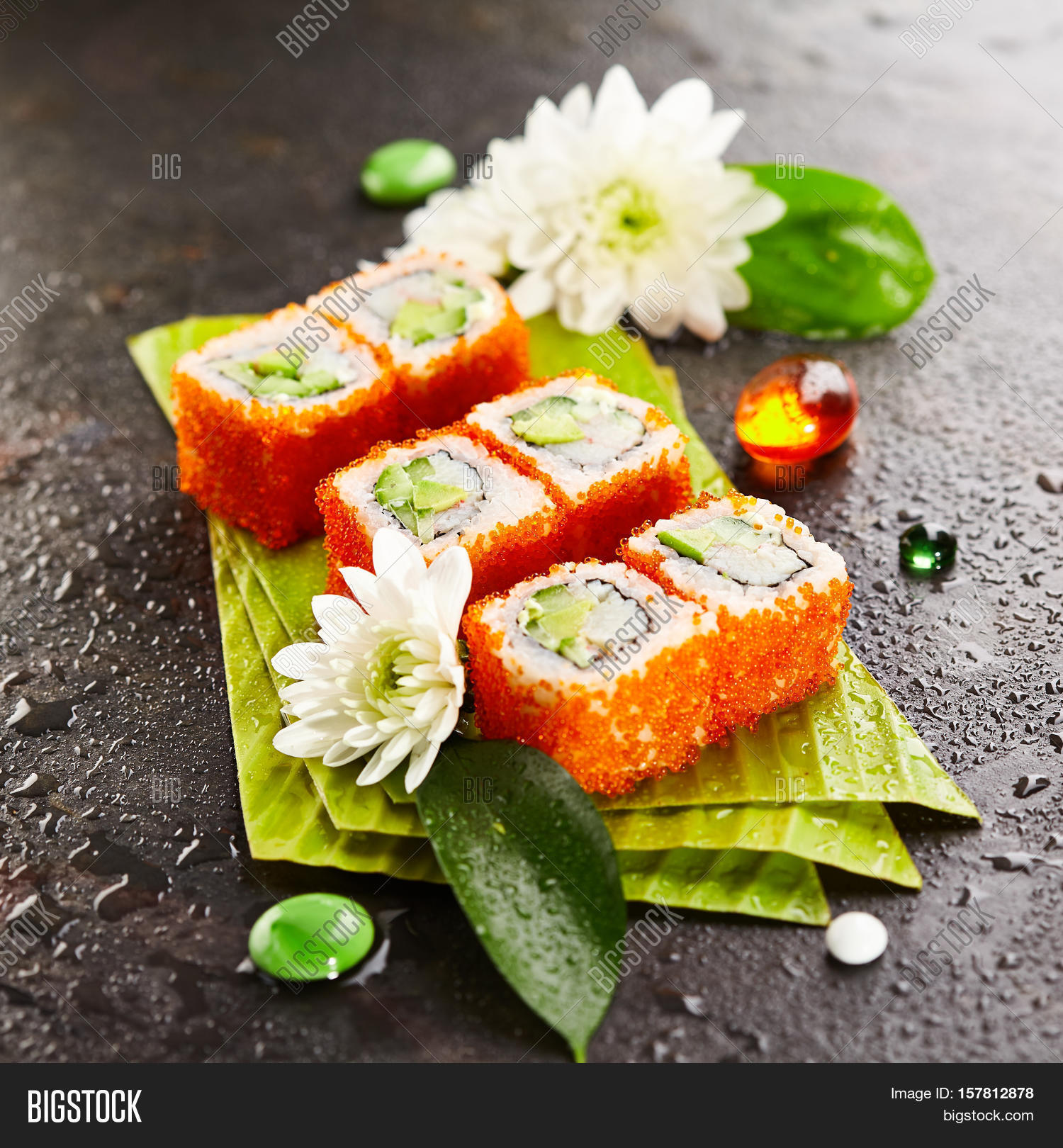 California Maki Sushi with Masago - Roll made of Crab Meat, Avocado ...