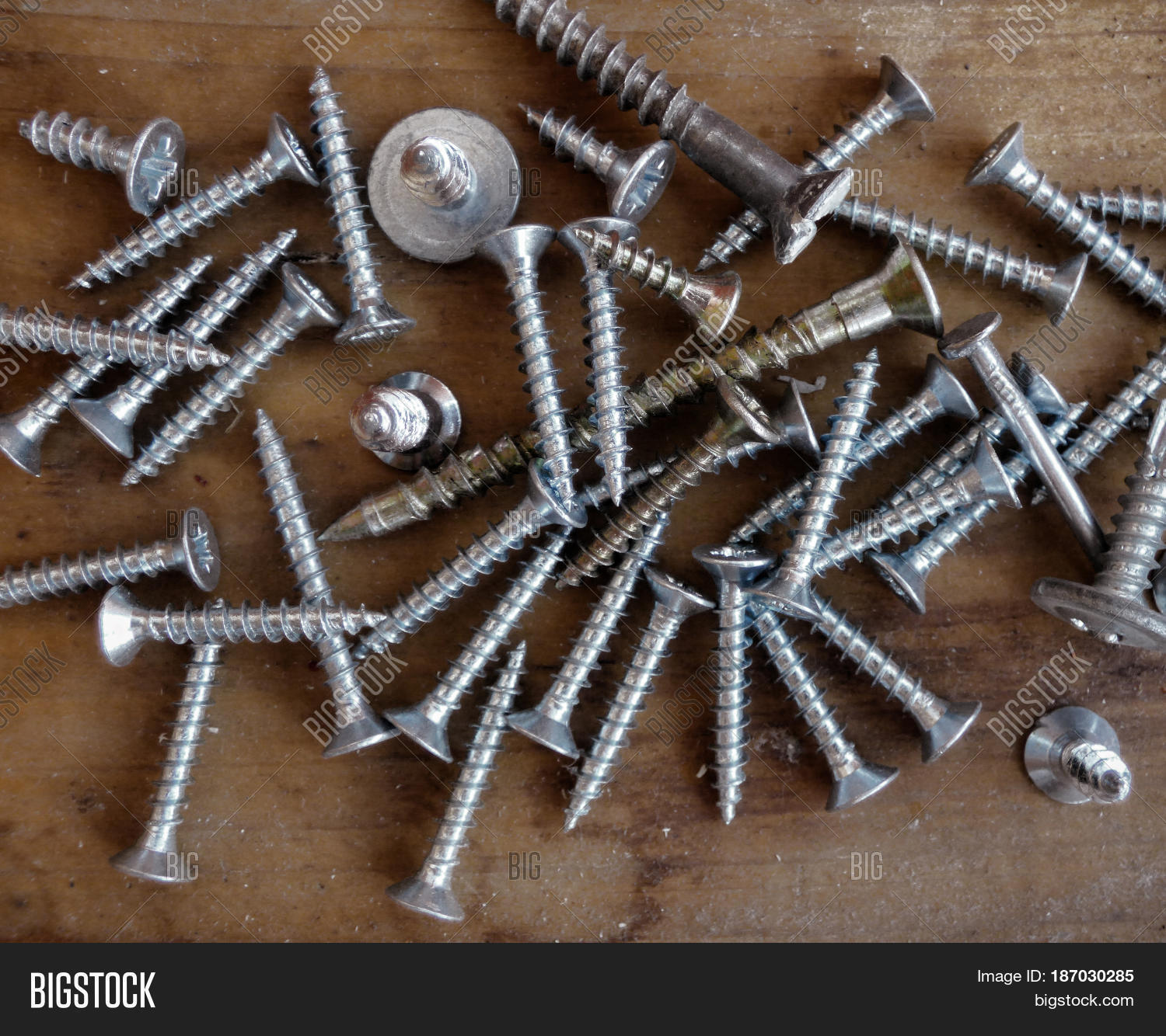 Screws On Wood Table Surface. Image & Photo | Bigstock