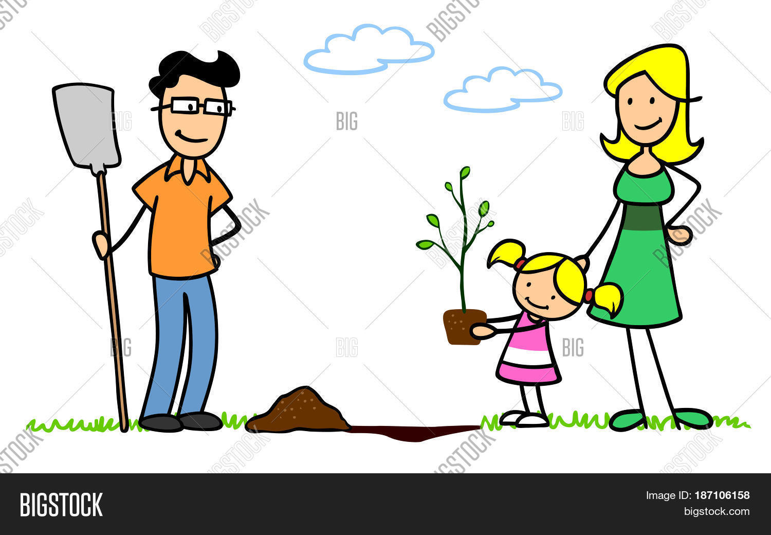 Happy Cartoon Family Garden Image & Photo | Bigstock