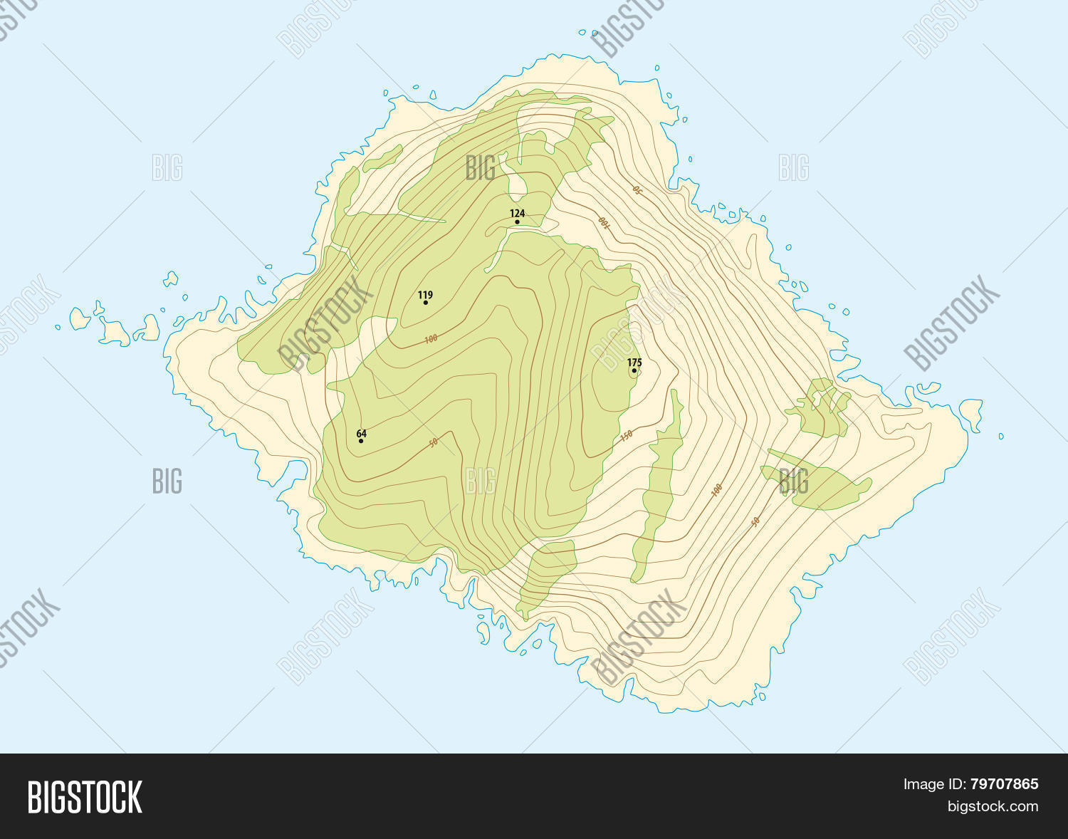 Topographic Map Fictional Island Vector & Photo | Bigstock