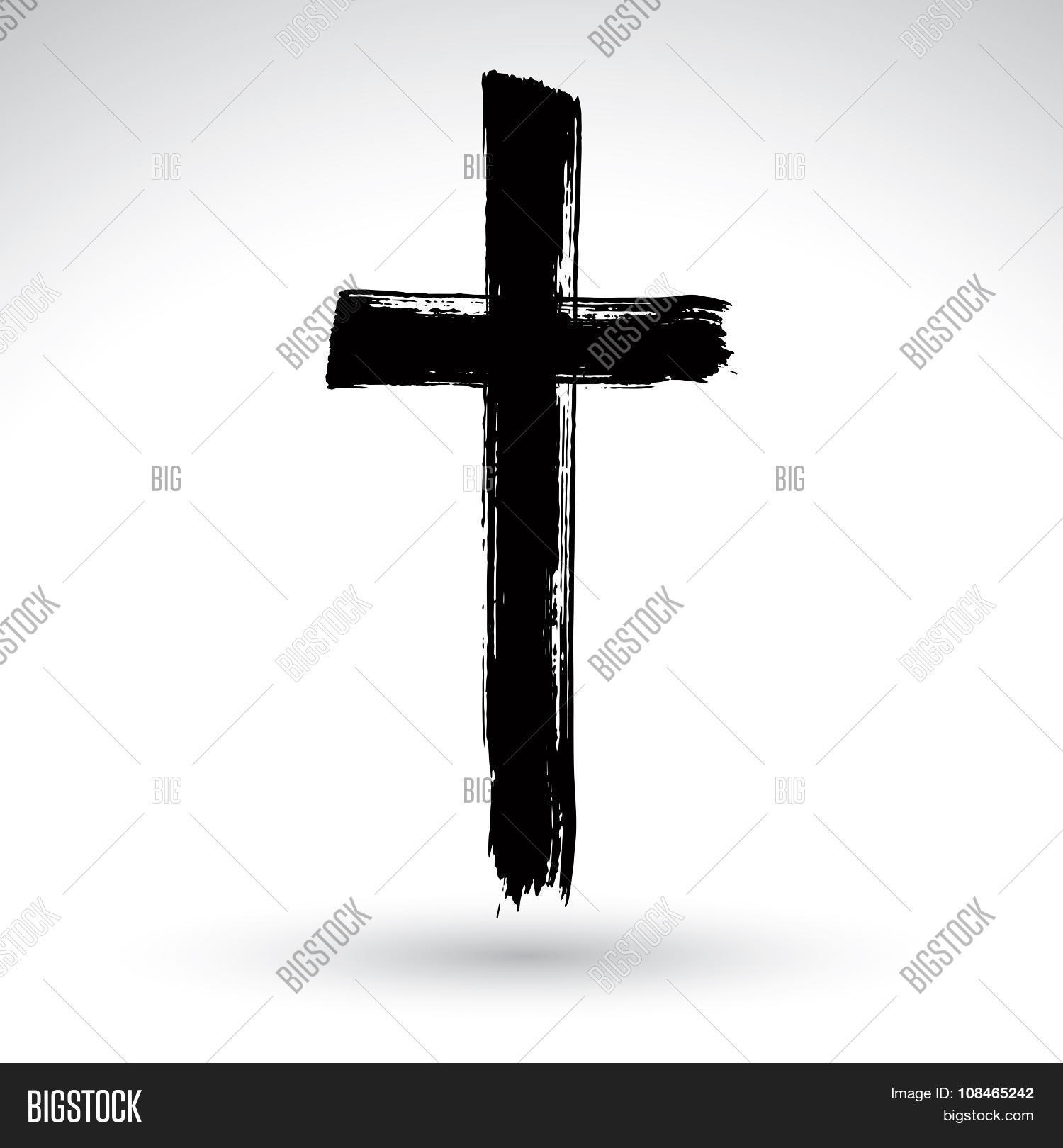 Hand Drawn Black Grunge Cross Icon, Simple Christian Cross Sign, Hand ...