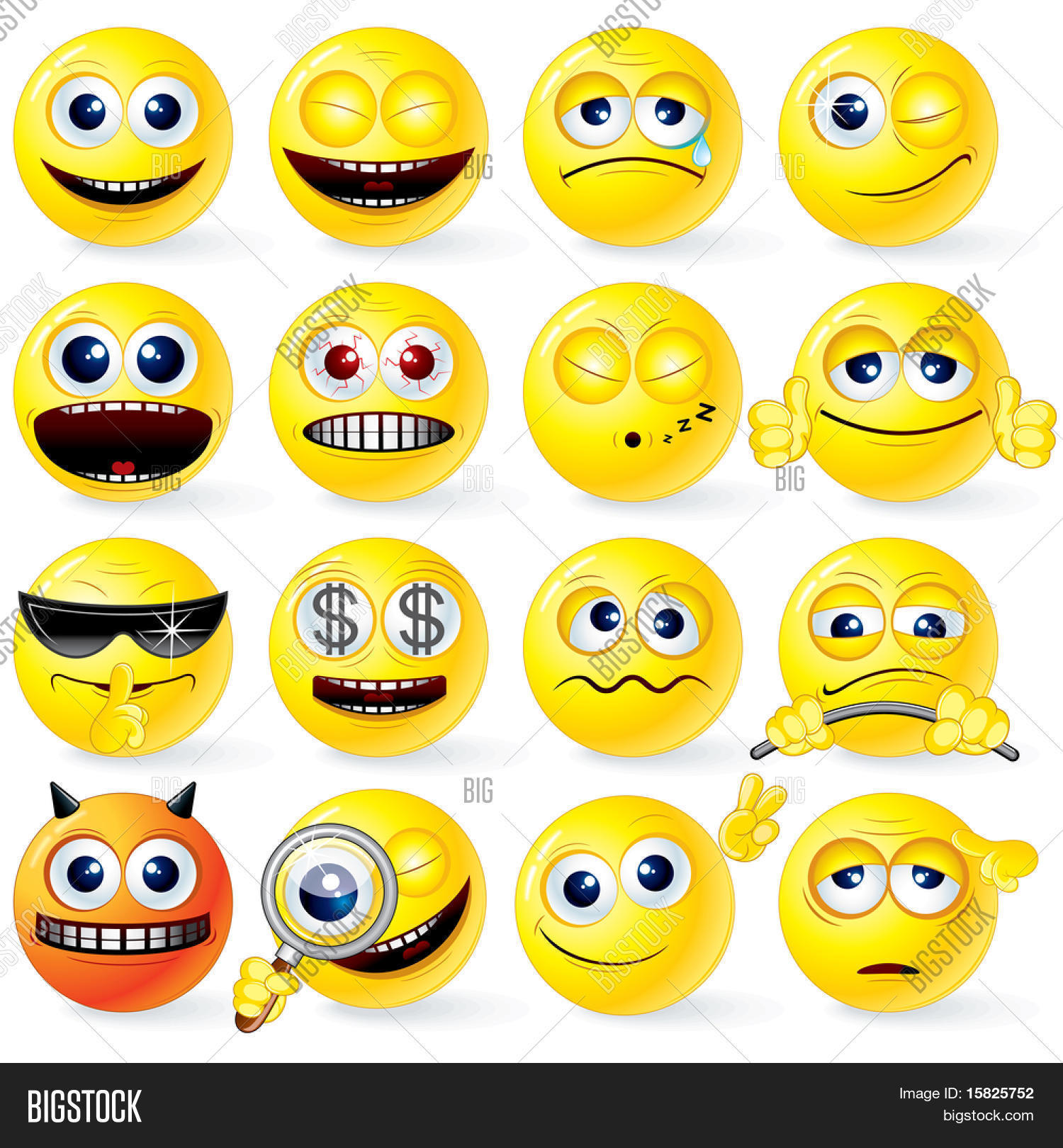 Large Set Yellow Cartoon Smileys Vector & Photo | Bigstock