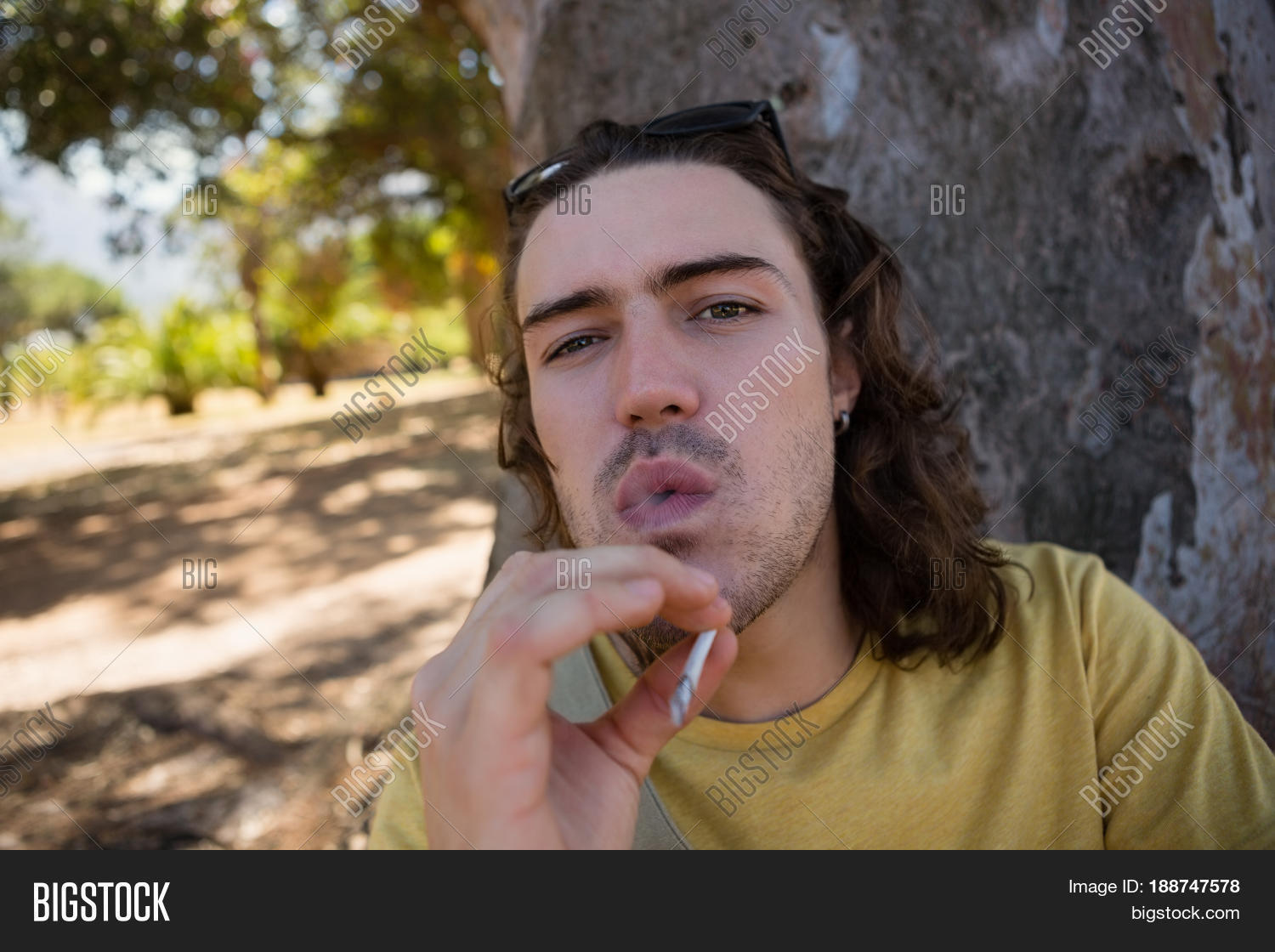 Addicted Man Smoking Weed Park Image & Photo | Bigstock