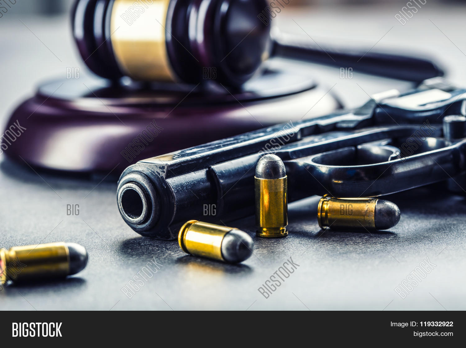 Judge's hammer gavel. Justice and gun. Justice and the judiciary in the ...