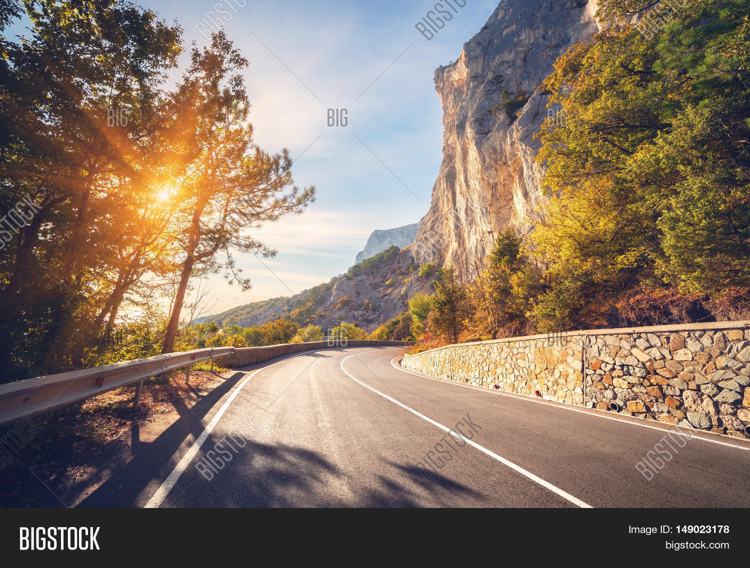Asphalt Road. Colorful Landscape With Beautiful Winding Mountain Road ...