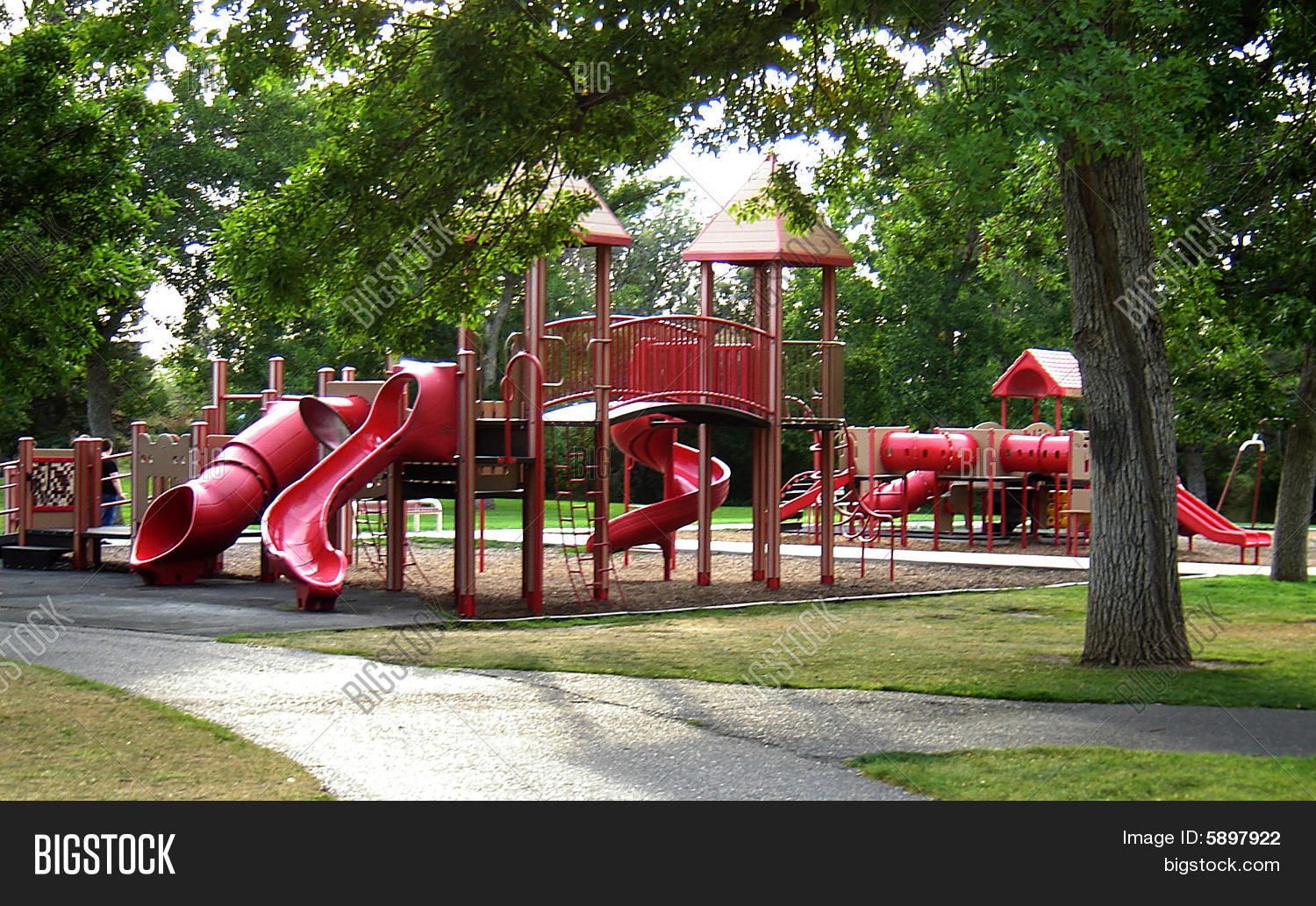 Red Playground Equipment Green Park Image & Photo | Bigstock